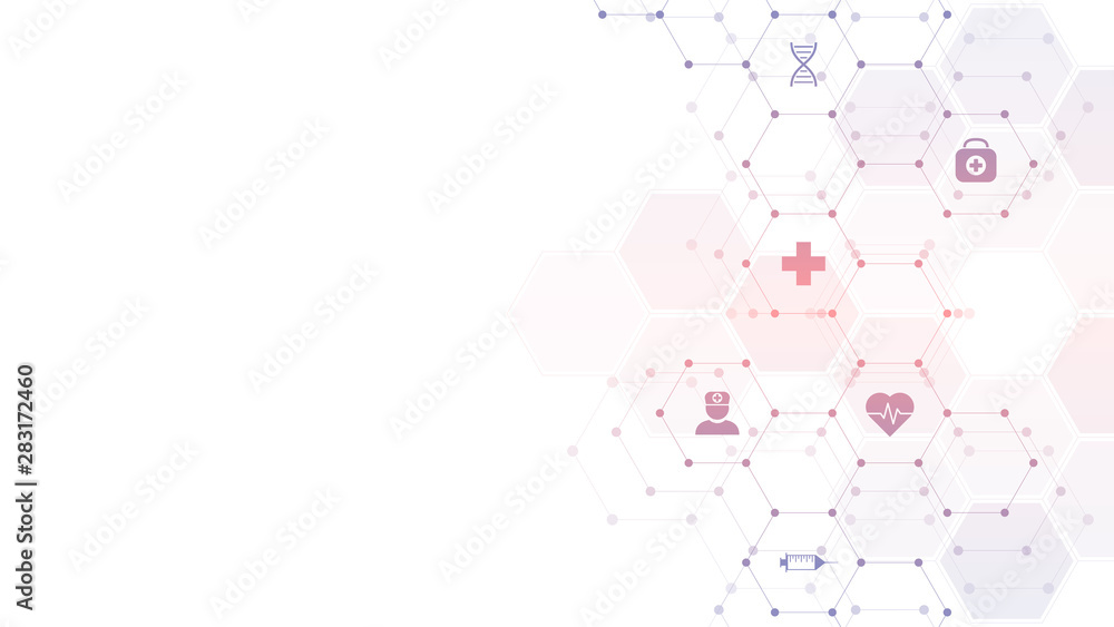 Abstract medical background with flat icons and symbols. Template ...