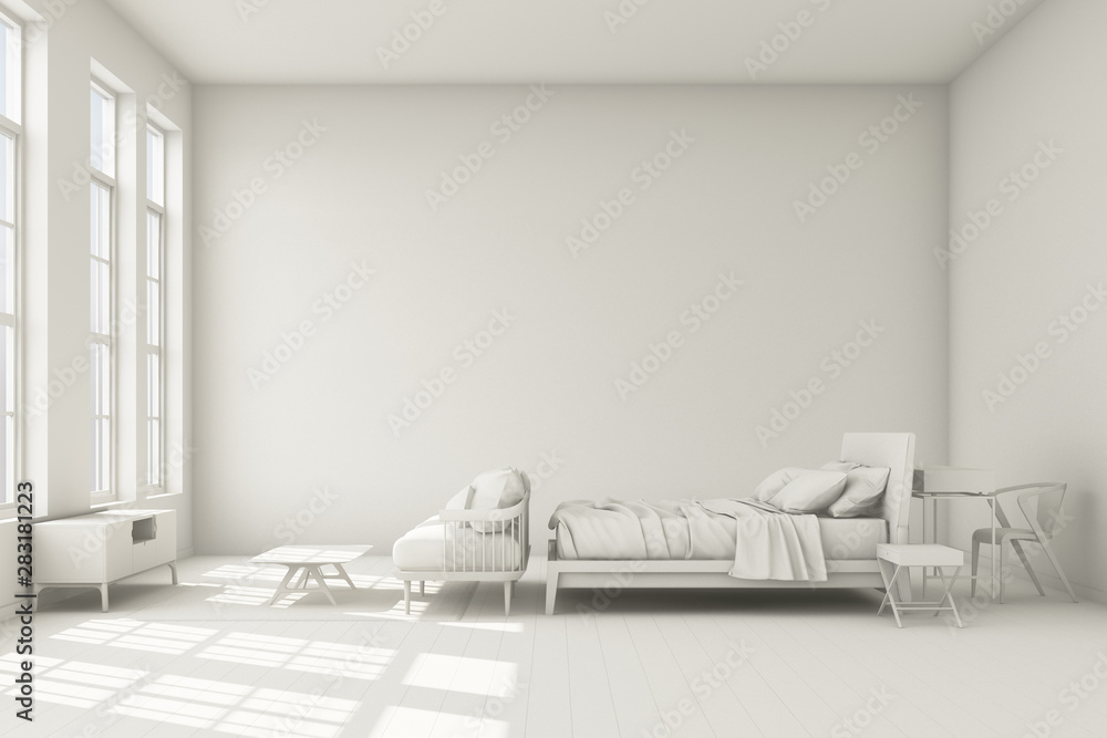 bedroom and living area in hotel or apartment in modern loft style with ...