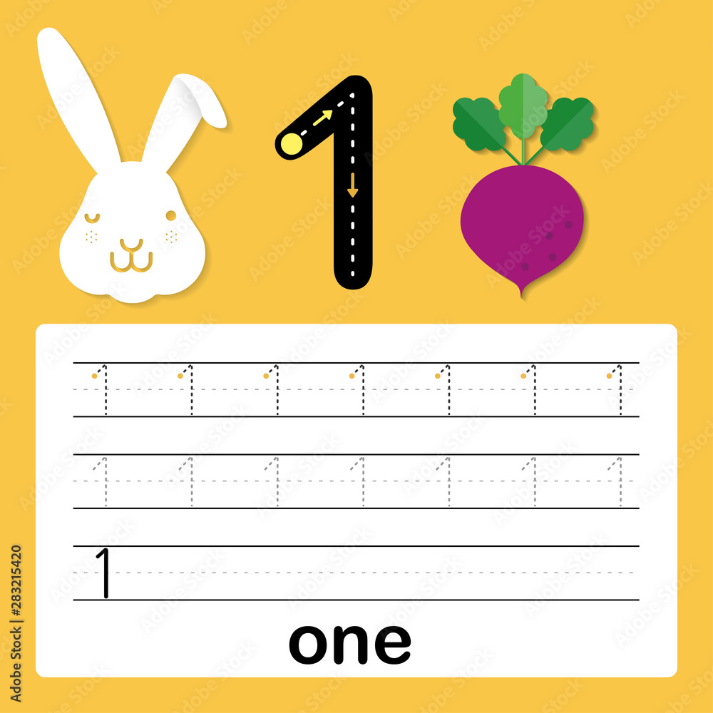 Number one, card for kids learning to count and to write, worksheet for ...