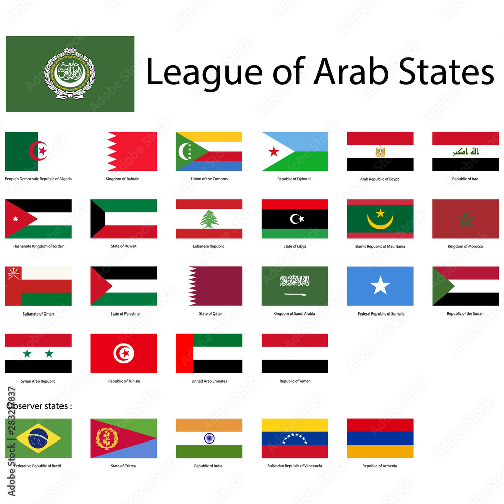 League of Arab States. National flags, correct proportions. Abstract ...