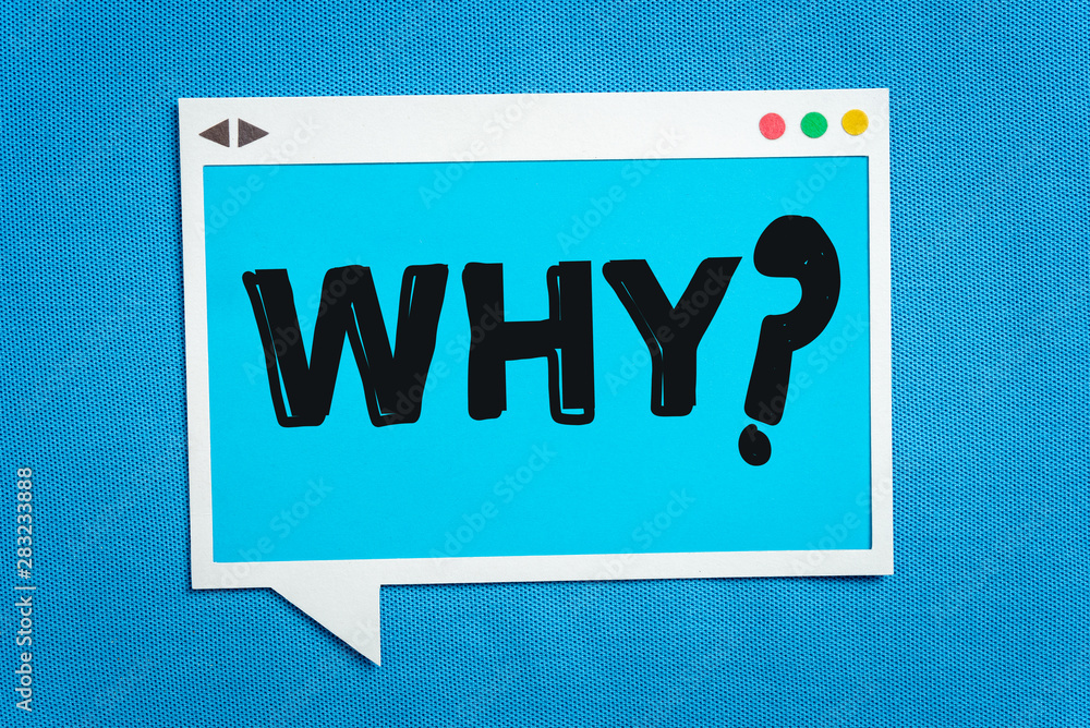 WHY question mark and curious concept. Speech bubble and screen device ...