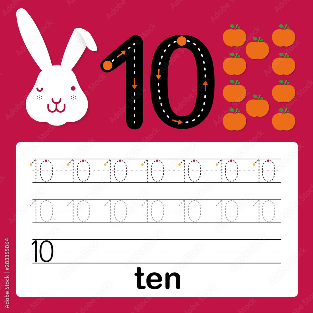 Vector de Stock Number ten, card for kids learning to count and to ...