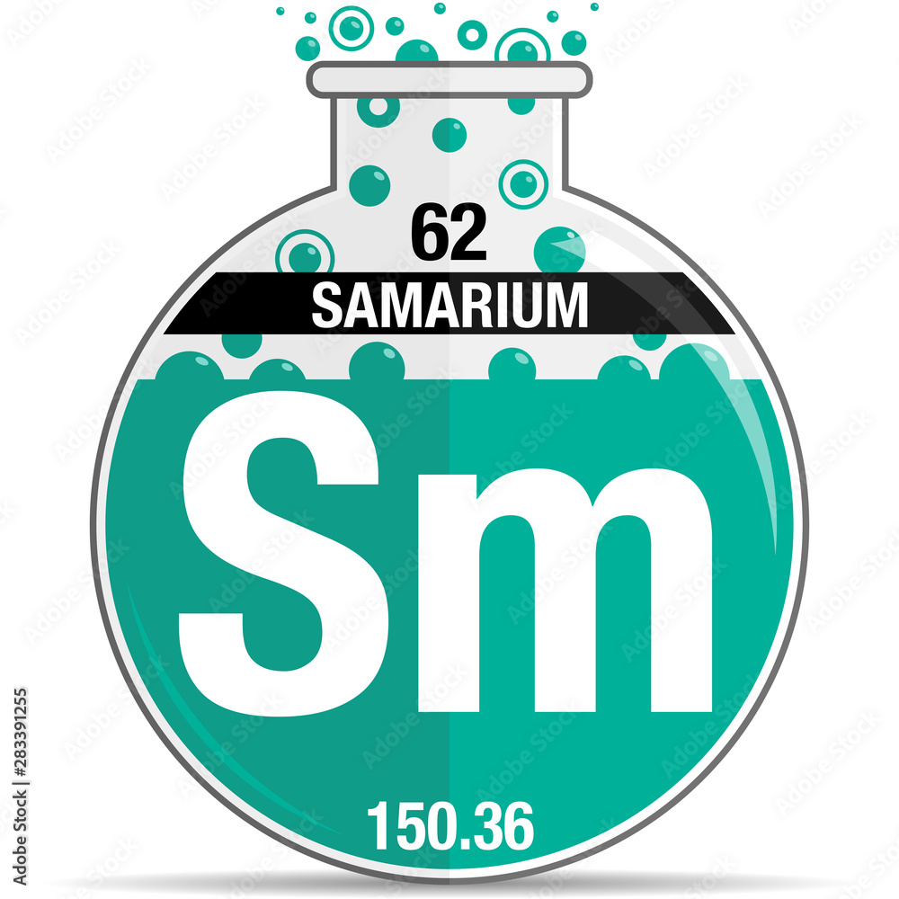 Vector de Stock Samarium symbol on chemical round flask. Element number ...