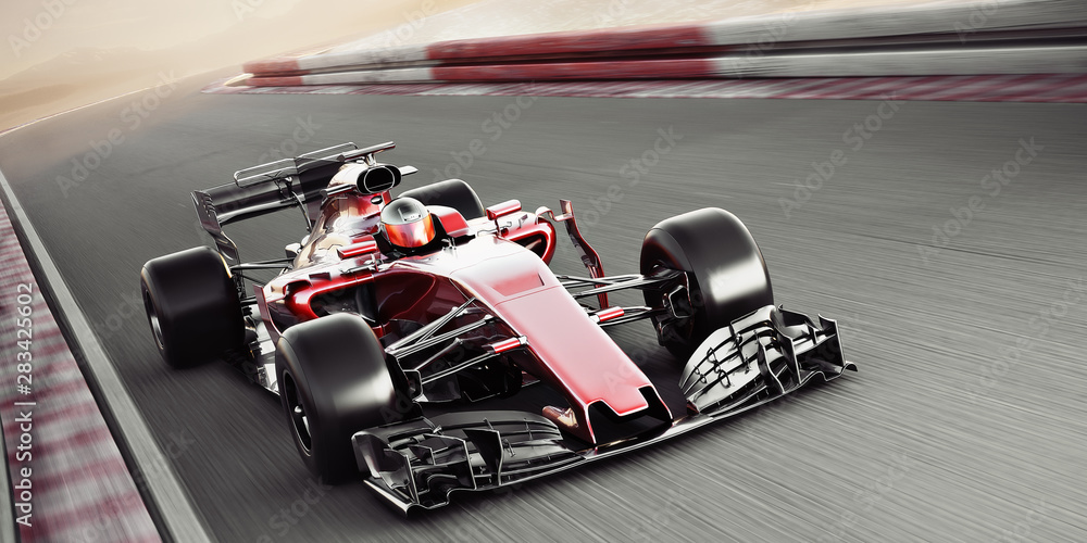 Motor sports competitive team racing. Fast moving generic race car ...