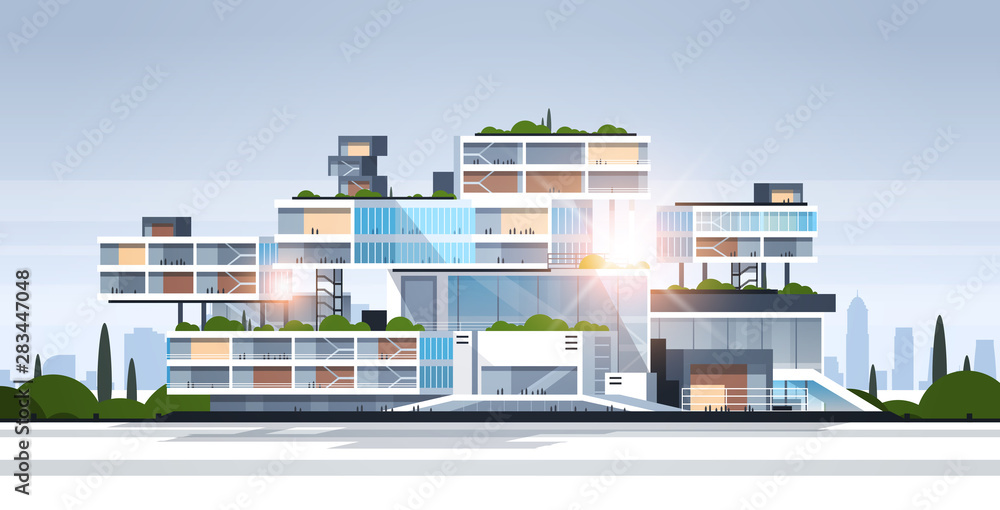 Vetor big business center cutaway corporate office building inside and ...