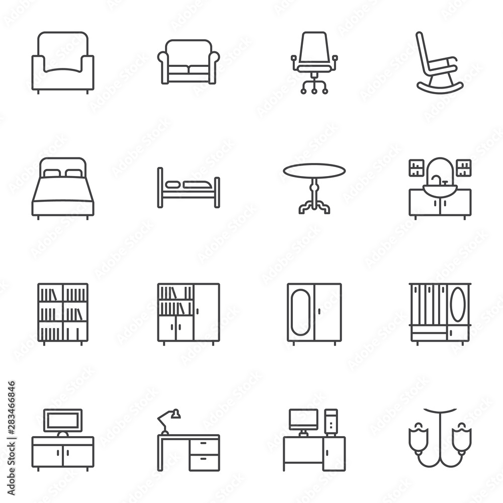 Furniture line icons set. linear style symbols collection, outline ...