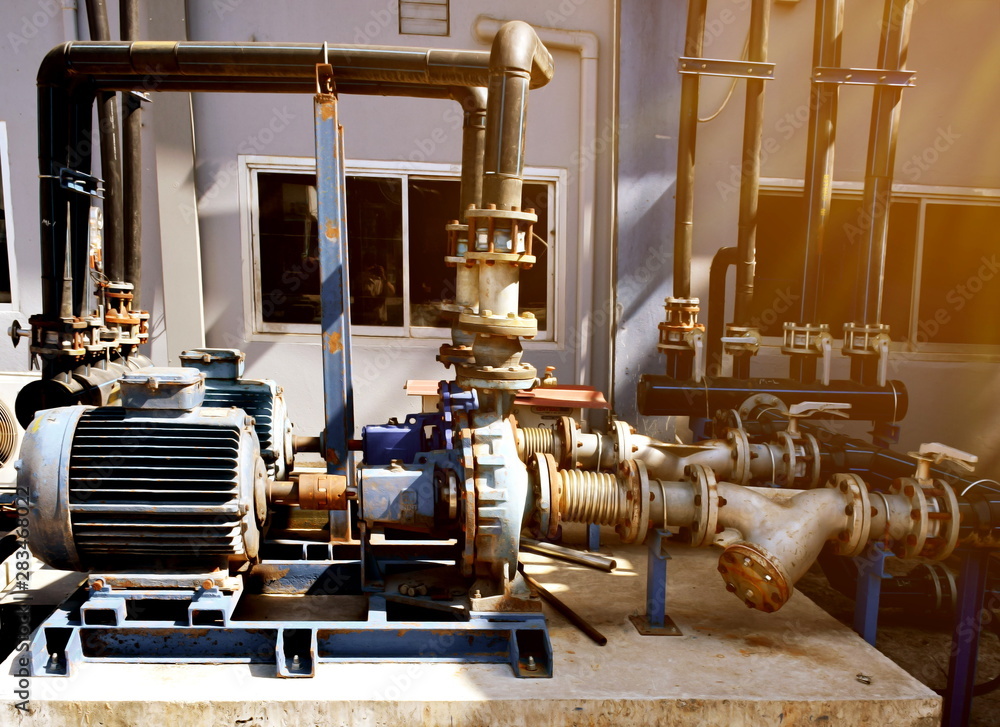 Double Water Centrifugal pump and motor line with pipe rack in ...