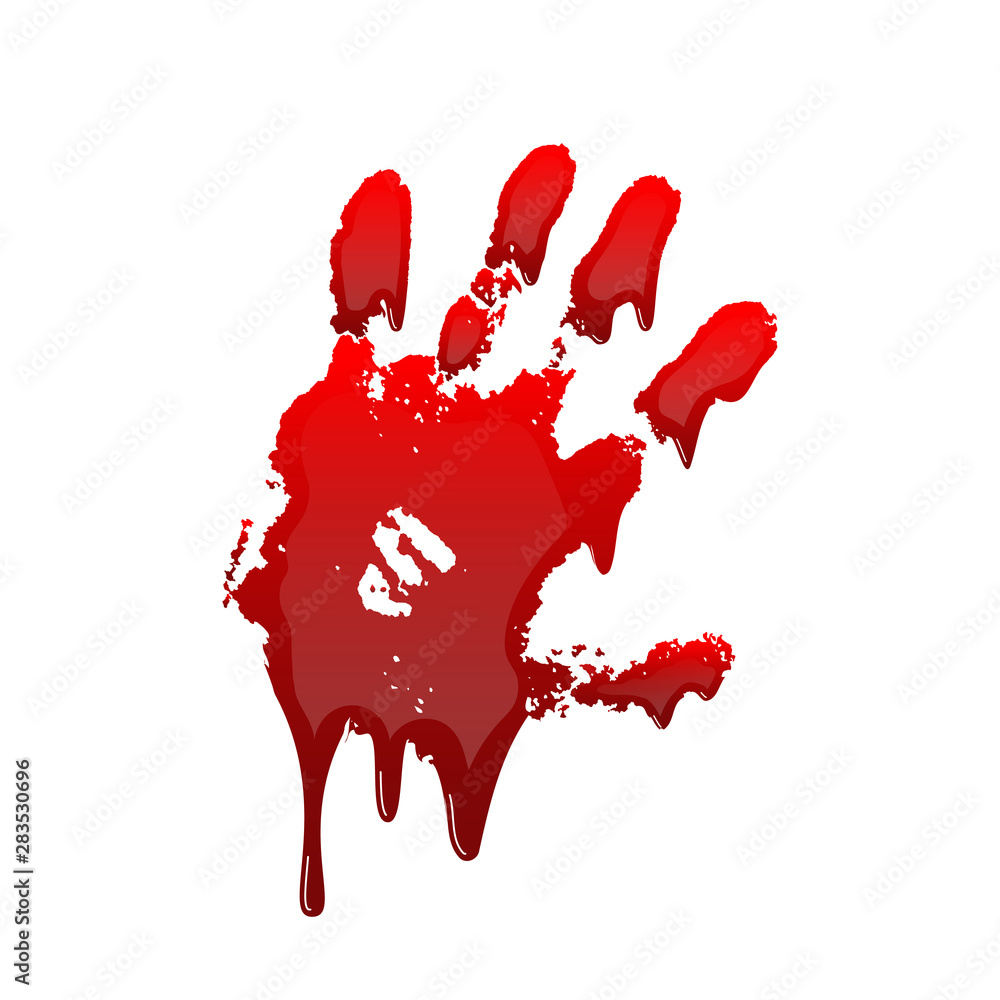 Bloody hand print 3D isolated white background. Horror scary drip blood ...