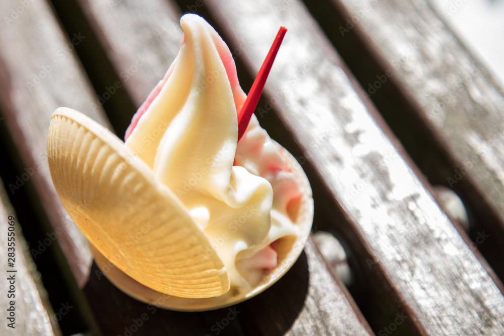 Vanille Erdbeer Softeis in typischer DDR Ostdeutscher Muschelwaffel ...