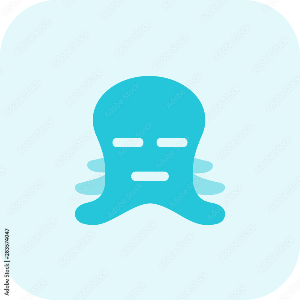 Sad octopus with neutral face emoji with flat mouth expression Stock ...
