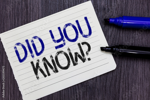 Writing note showing Did You Know question. Business photo showcasing ...