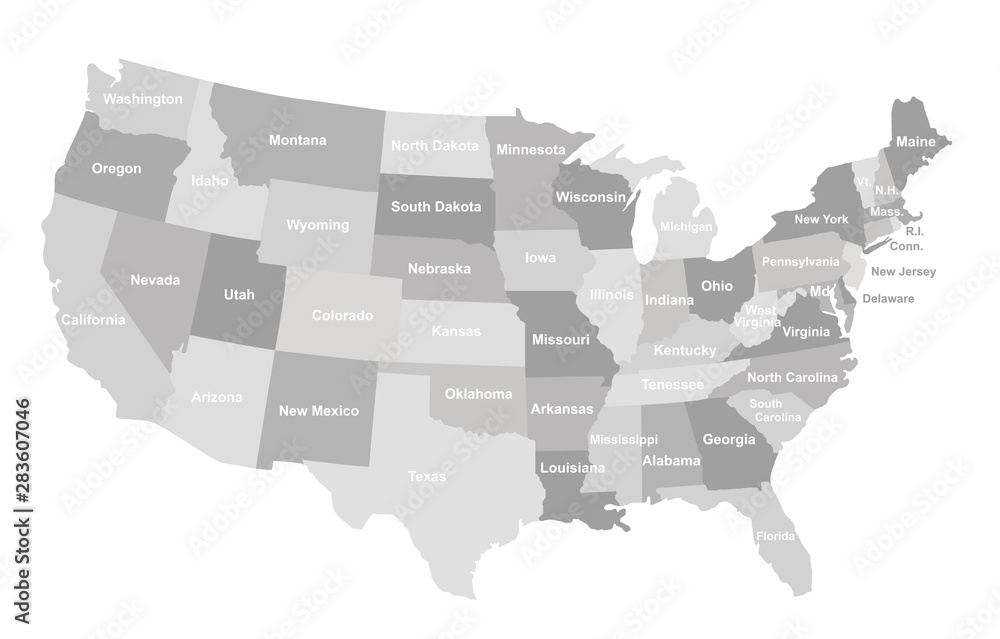 Gray USA map with states. Vector illustration Stock Vector | Adobe Stock