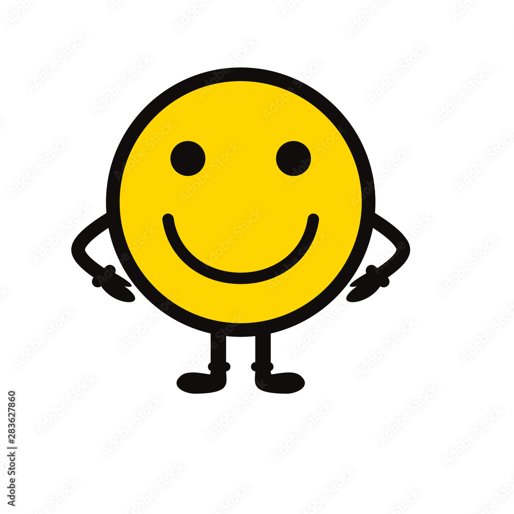 smile icon. Happy smiley face with arms and legs. Smiling Emoticon ...
