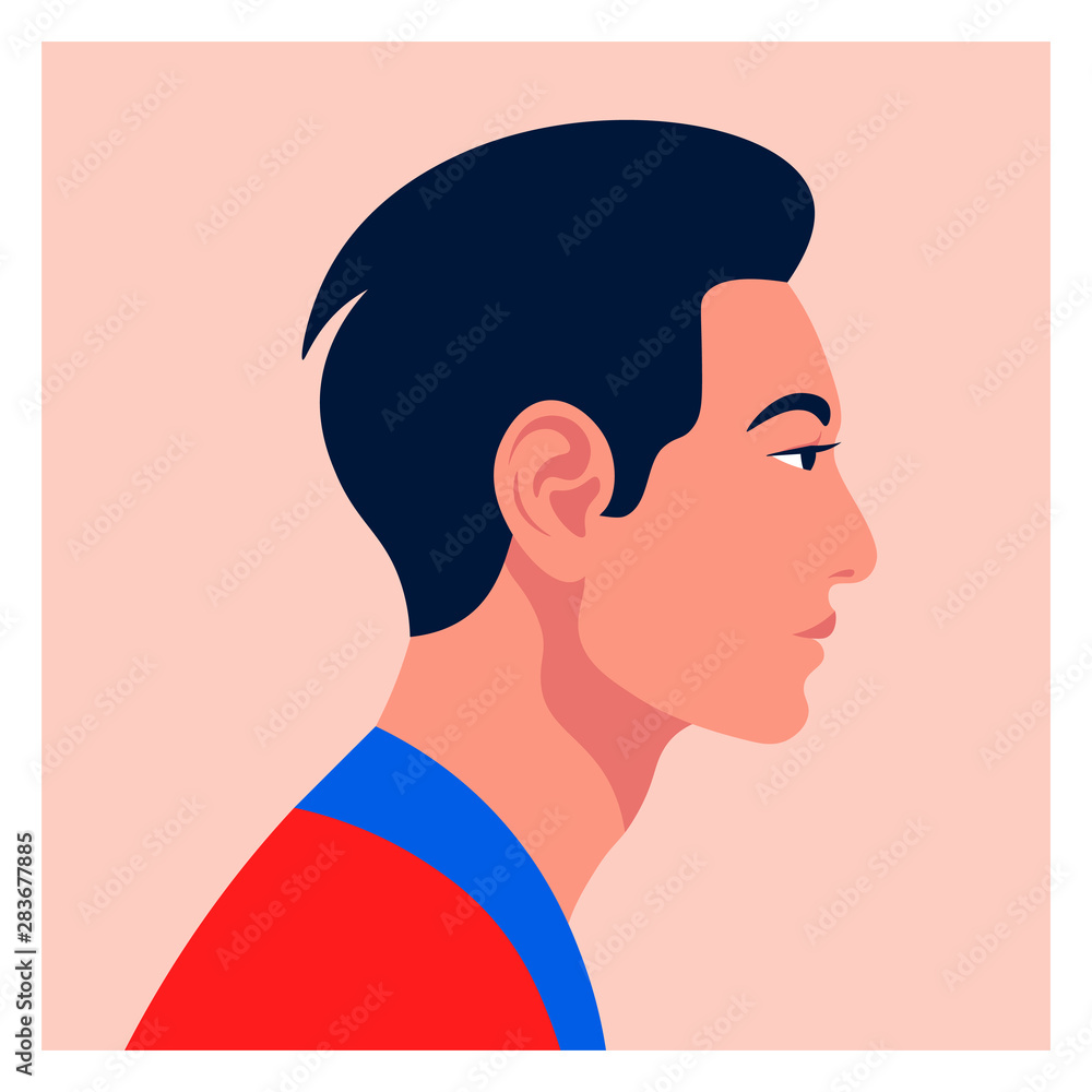 Male face in profile. Asian guy's head side view. Avatar for a social ...