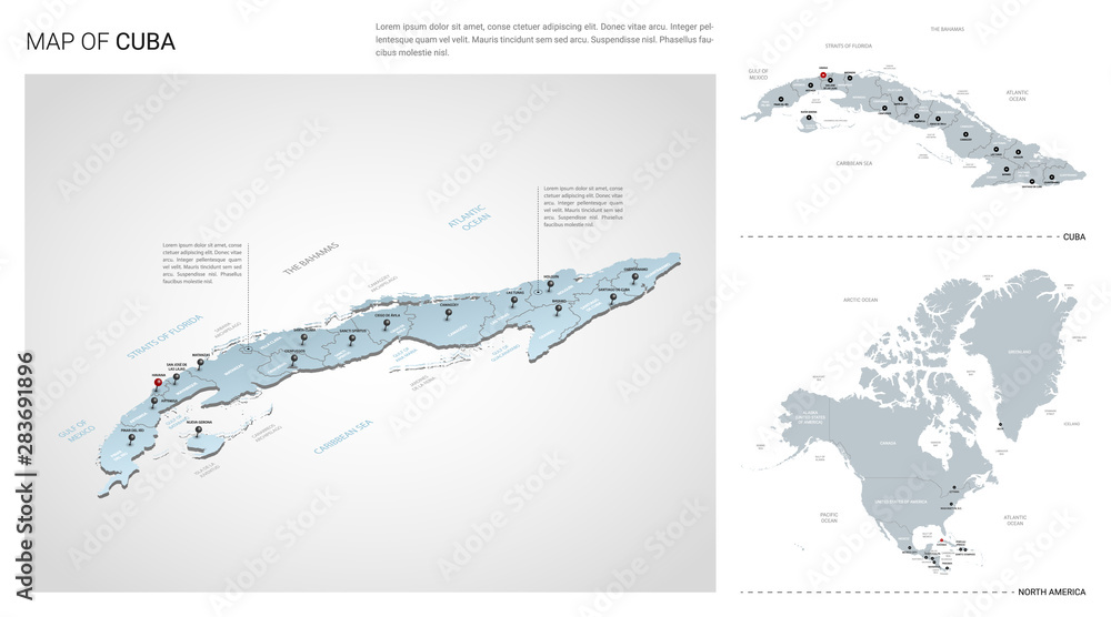 Vector set of Cuba country. Isometric 3d map, Cuba map, North America ...