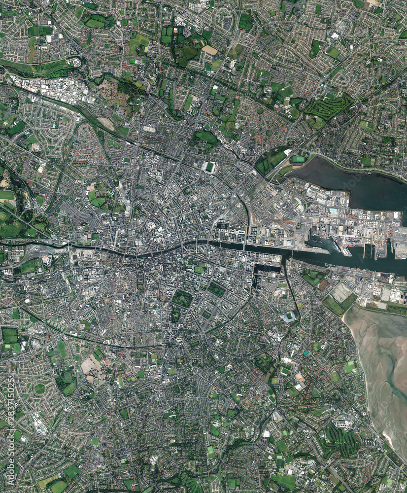 High resolution Satellite image of Dublin, Ireland (Isolated imagery of ...