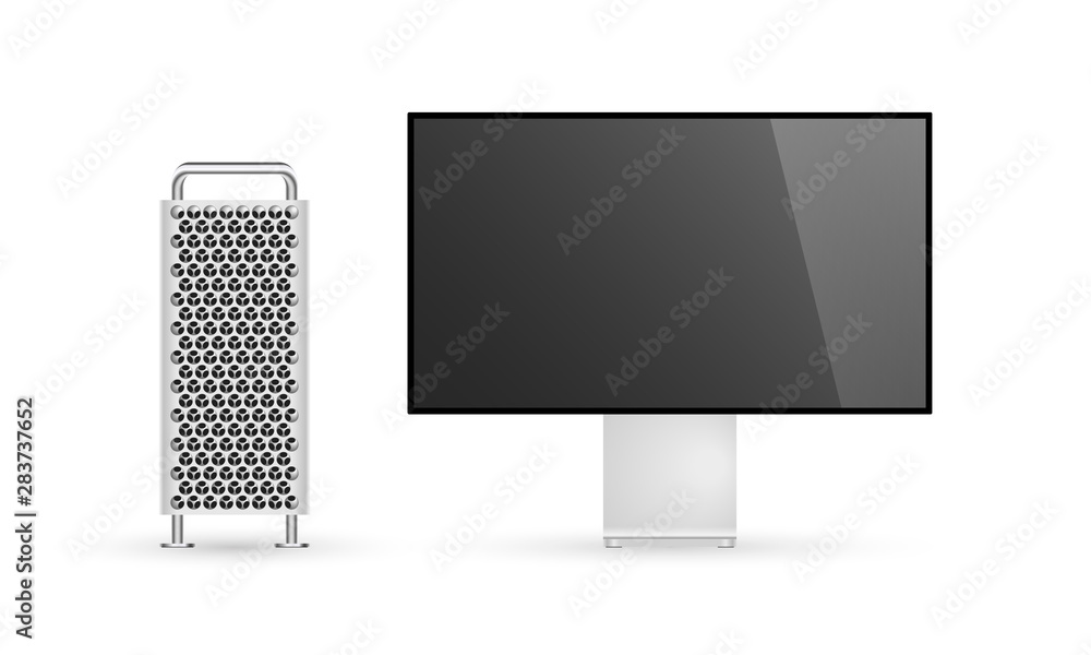 Realistic set computer desktop and monitor illustration vector ...