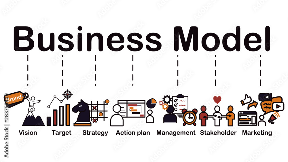 Business model icon, vision, target, strategy, action plan, management ...