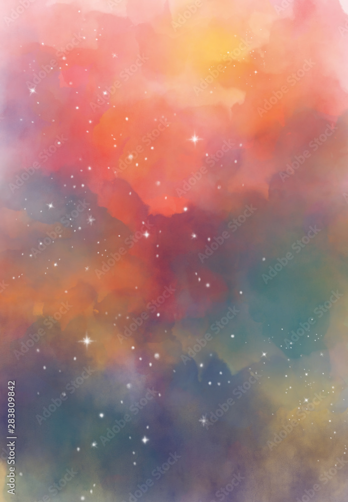 Star field in galaxy space with nebula, abstract watercolor digital art ...