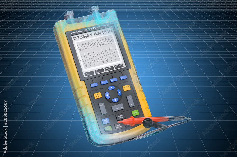 Visualization 3d cad model of digital oscilloscope, industrial scopometer. 3D rendering Stock ...