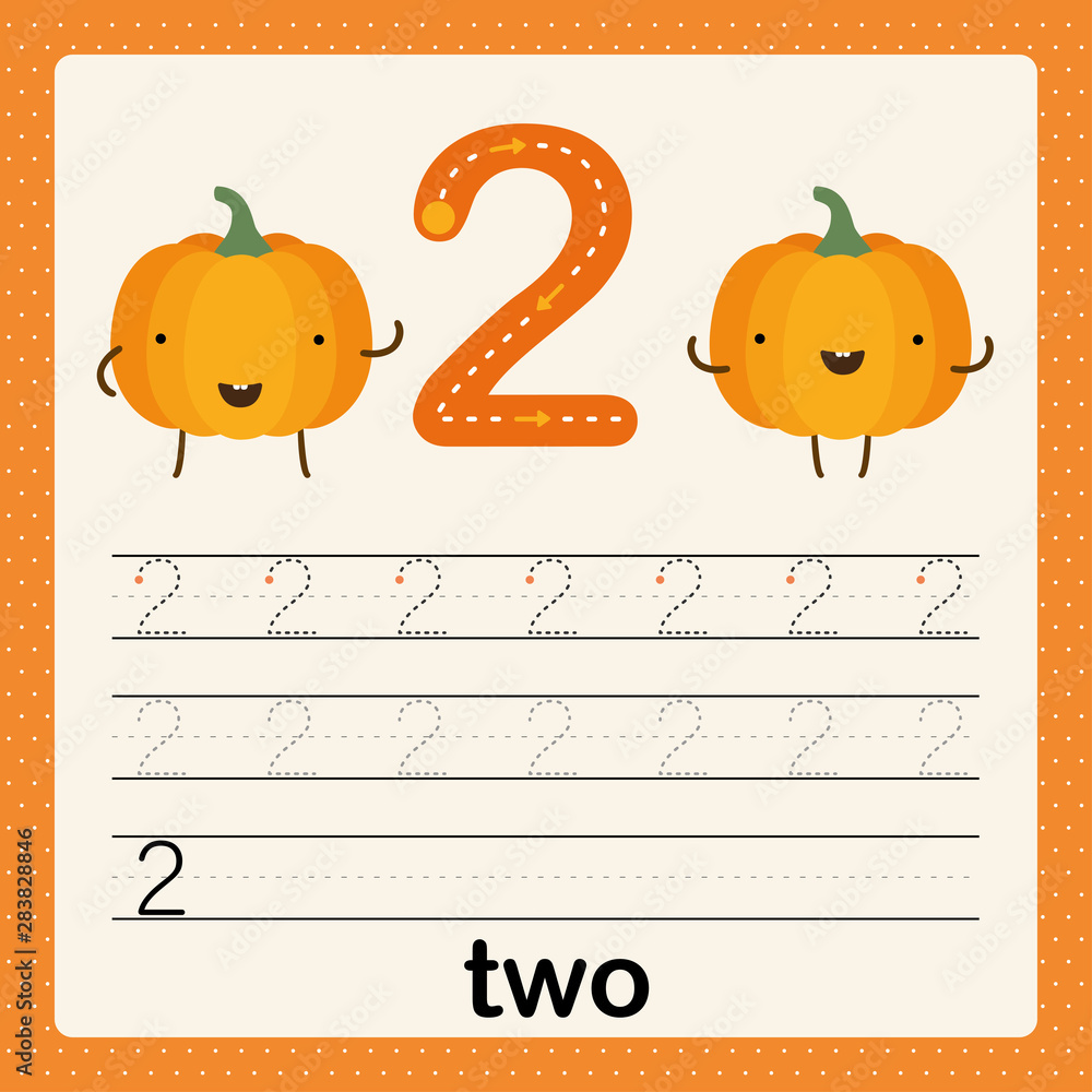 Number 2, card for kids learning to count and to write, worksheet for ...