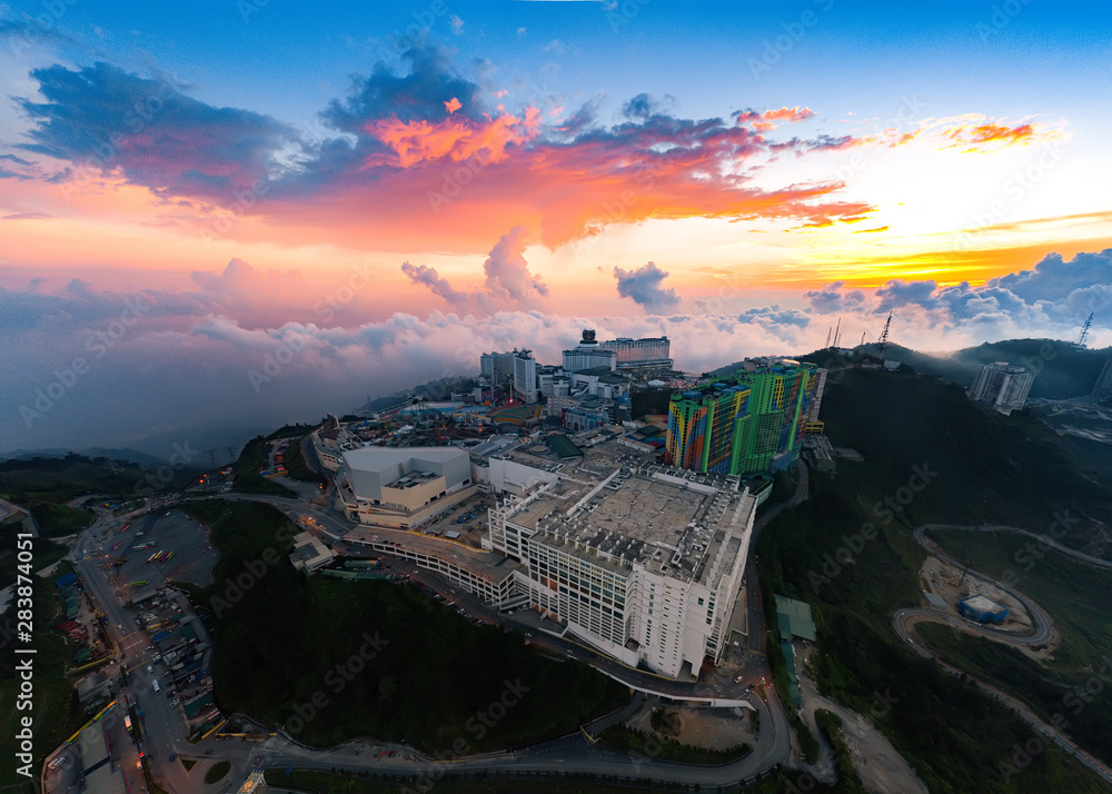 Malaysia Genting Highland with sunset and dramatic cloud city above the ...