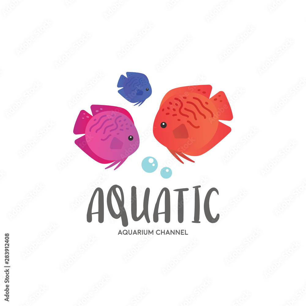 Cute tropical fish, school of discus fish logo illustration vector ...