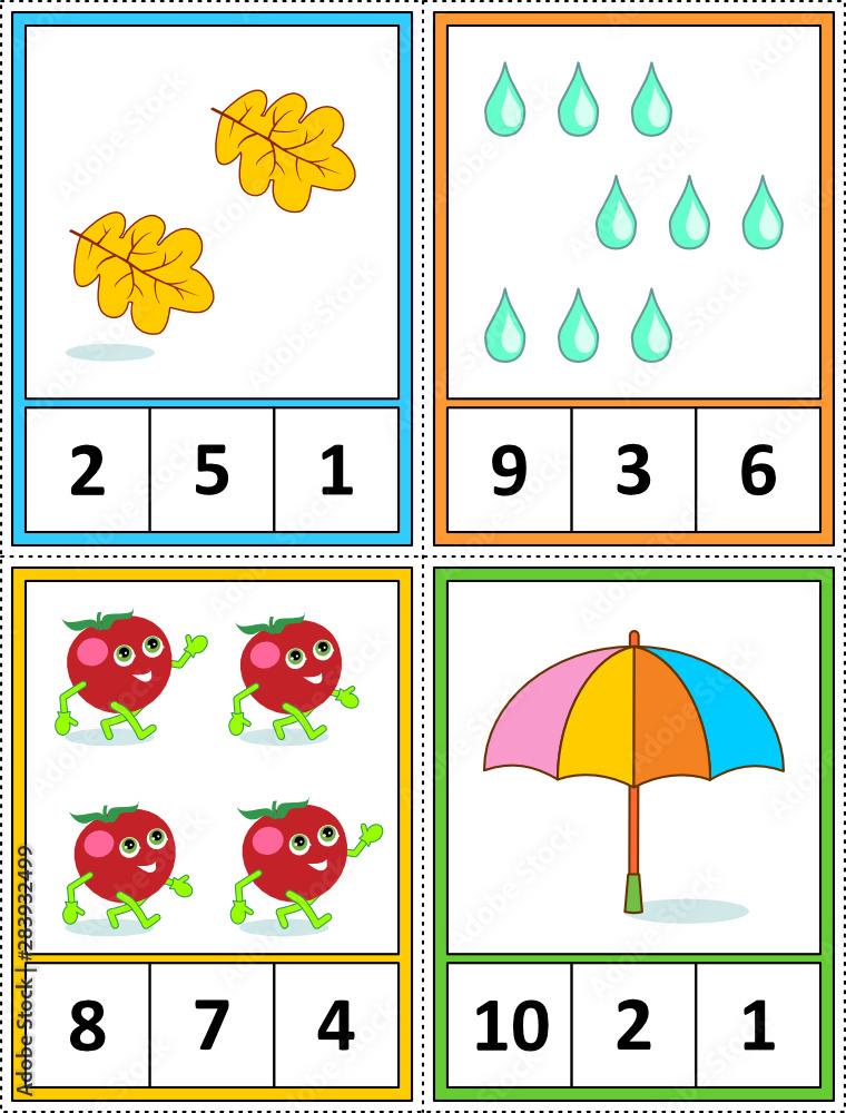 Autumn season themed counting 1 to 10 practice for kids worksheet or ...