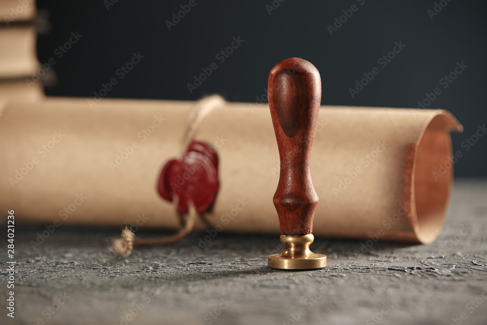 Notary's public pen and stamp on testament and last will. Notary public ...