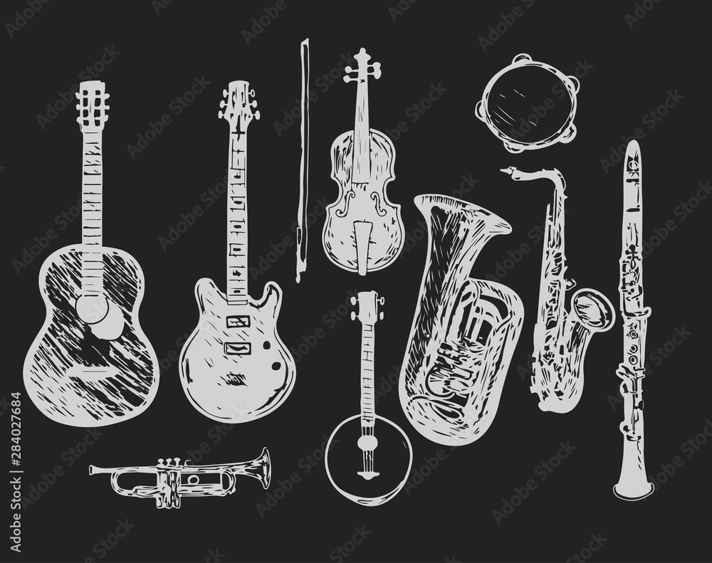 Image vectorielle Stock The collection of musical instruments. Stylized ...