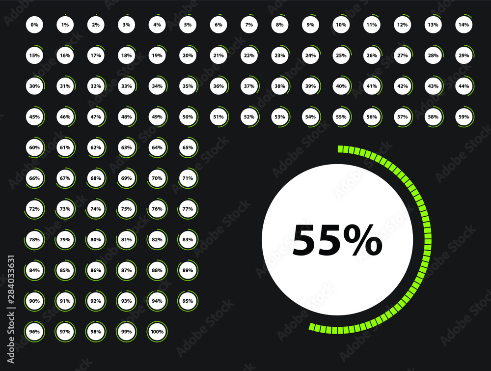 Vetor Circle percentage diagrams from 1 to 100. web design, infographic ...