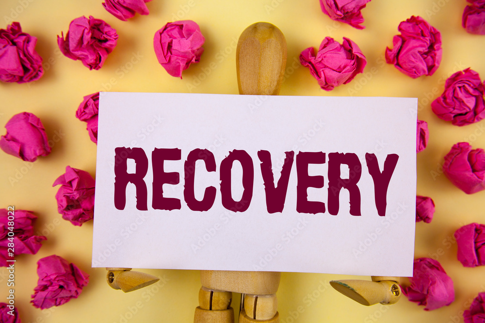 Text sign showing Recovery. Conceptual photo Return to normal state of ...