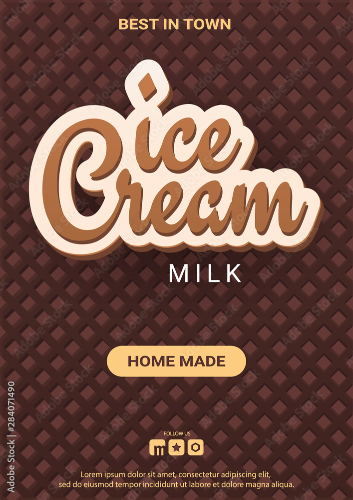 Ice Cream banner with wafer background. Cafe menu, ice cream dessert ...