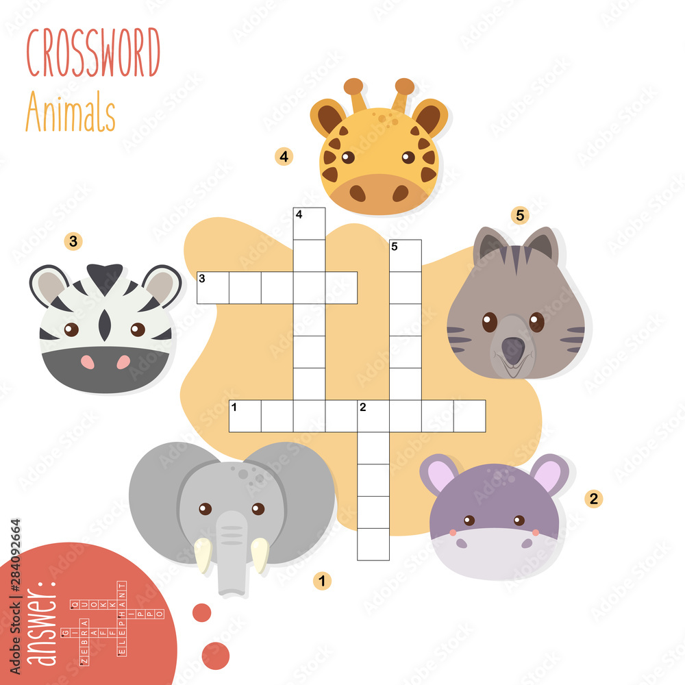 Easy crossword puzzle 'Animals', for children in elementary and middle ...