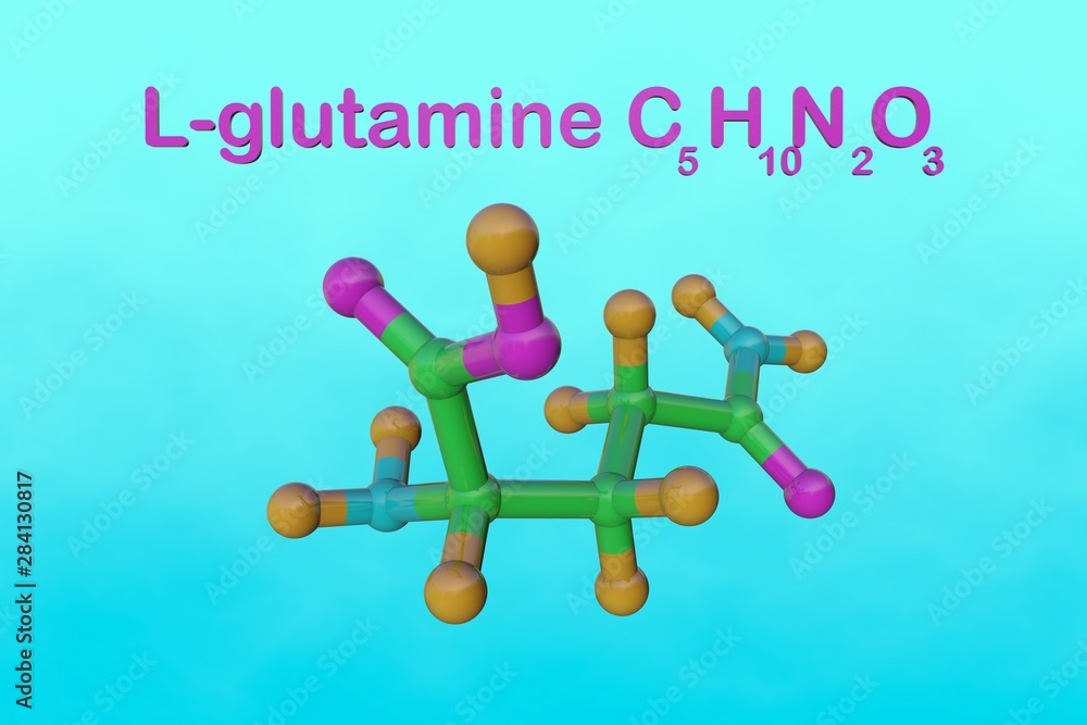 Structural chemical formula and molecular model of l-glutamine ...