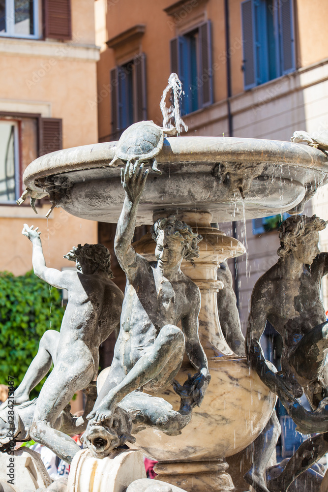 The Turtle Fountain located in Piazza Mattei built in 1588 by the ...