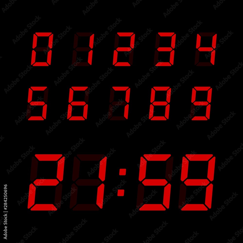 Vector digital clock number set. Electronic figures for interface ...