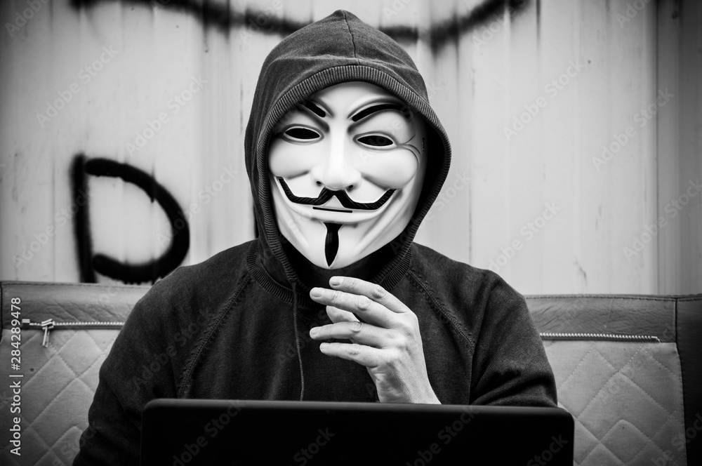 Paris - France - 19 May 2018 - portrait of man with Vendetta mask and ...