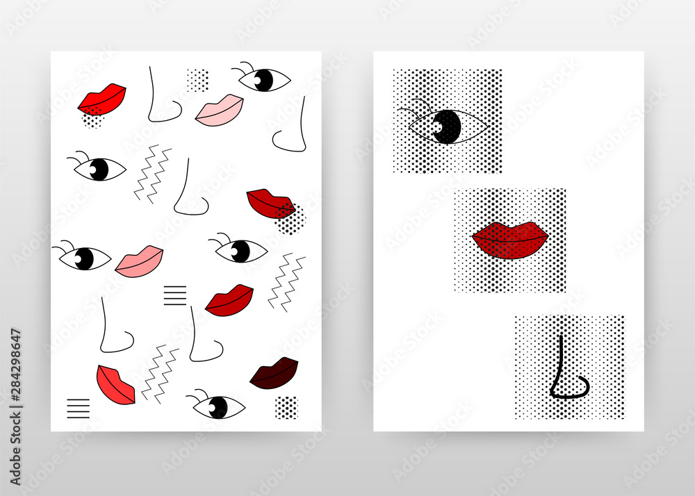 Geometric face elements like eye, lips, nose design for annual report ...