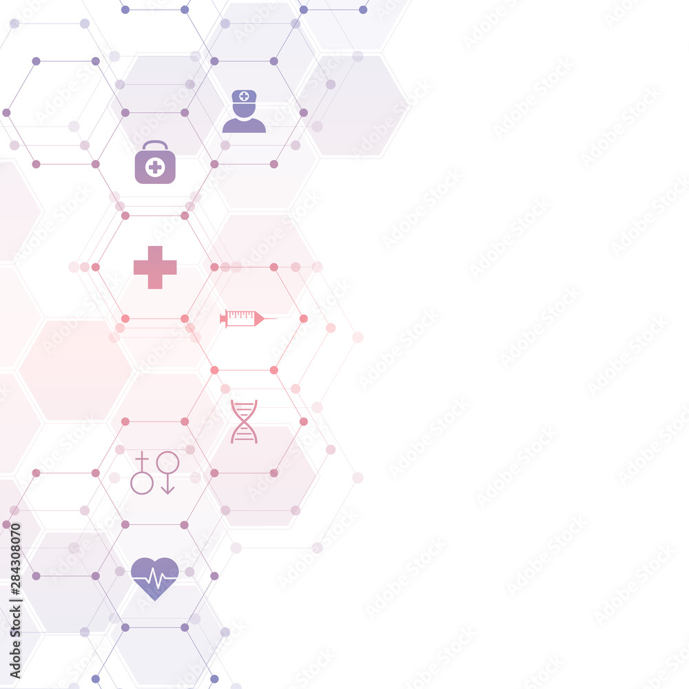 Abstract medical background with flat icons and symbols. Template ...