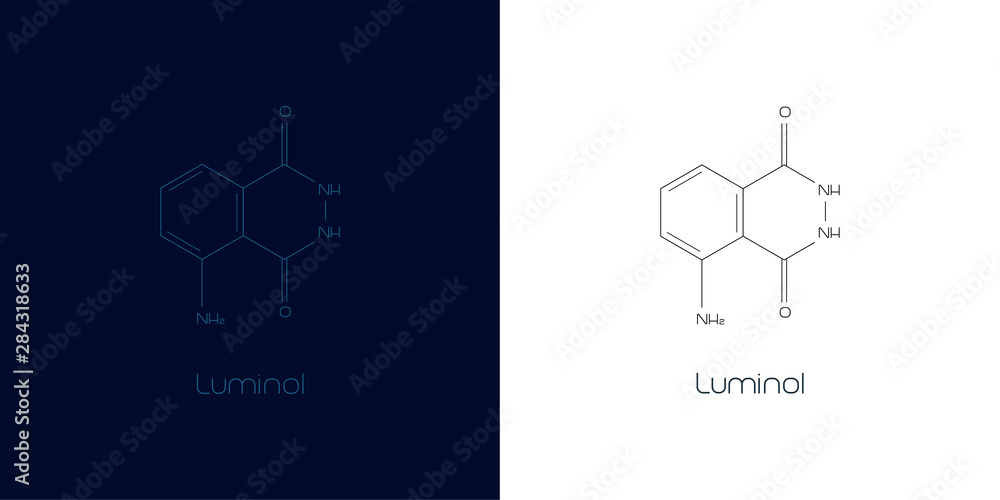 Structural formula of luminol on dark blue and white backgrounds. Stock ...