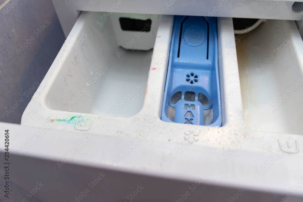Dirty moldy washing machine detergent and fabric conditioner dispenser ...