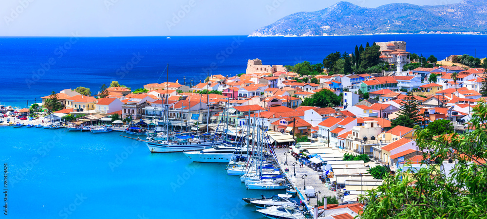 beautiful Greek islands - Samos. View of ancient Pythagorion town ...