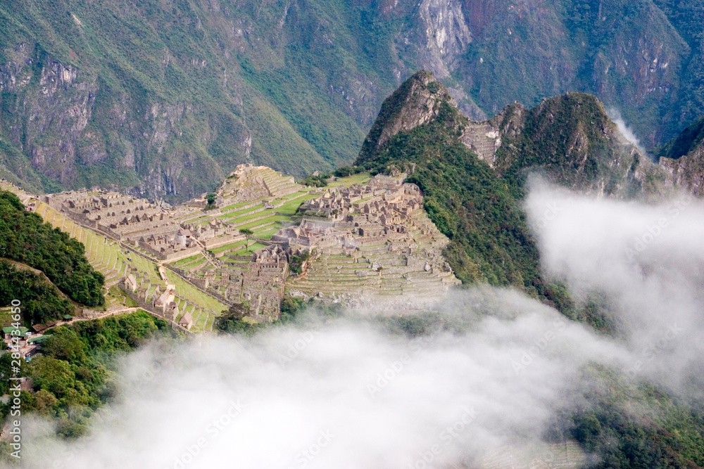 South America - Peru. Overall view of the lost Inca city of Machu ...
