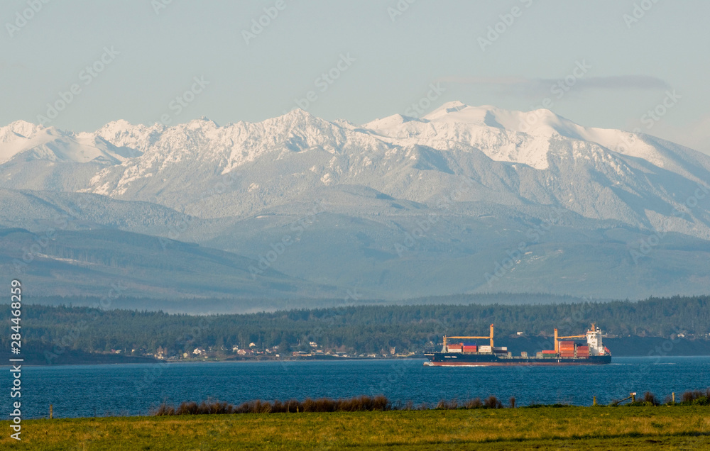 Stock-Foto „USA, WA, Whidbey Island. View from Ebey's Bluff across ...
