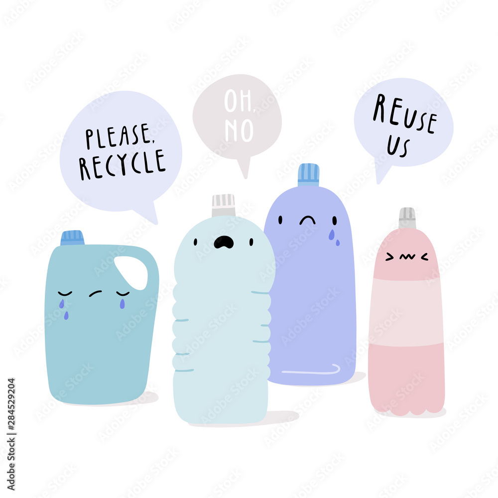 Reuse Reduce Recycle - vector illustration with Plastic objects and ...