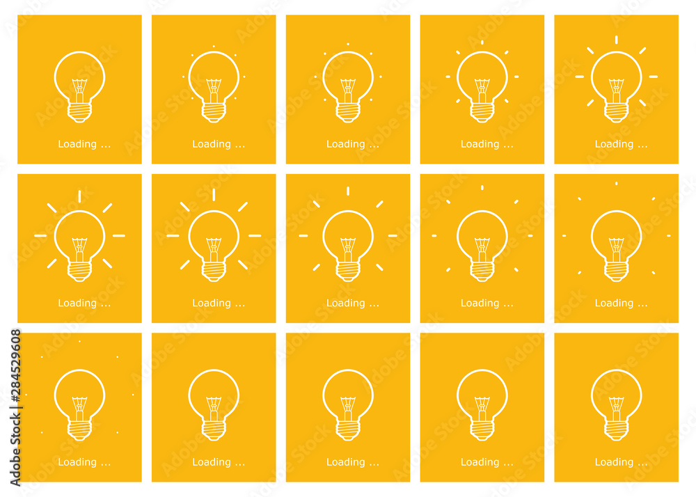 Light bulb shining outline animation sprite sheet on yellow background ...