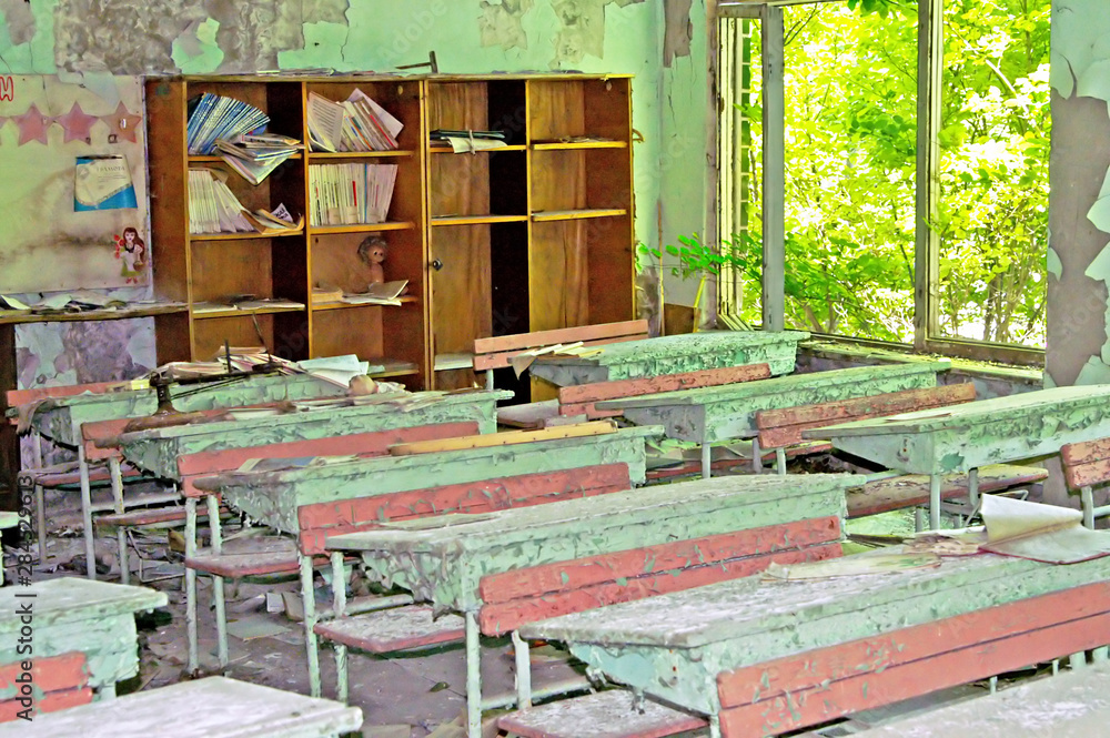 Abandoned Building Interior in school in Chernobyl Zone. Chornobyl ...