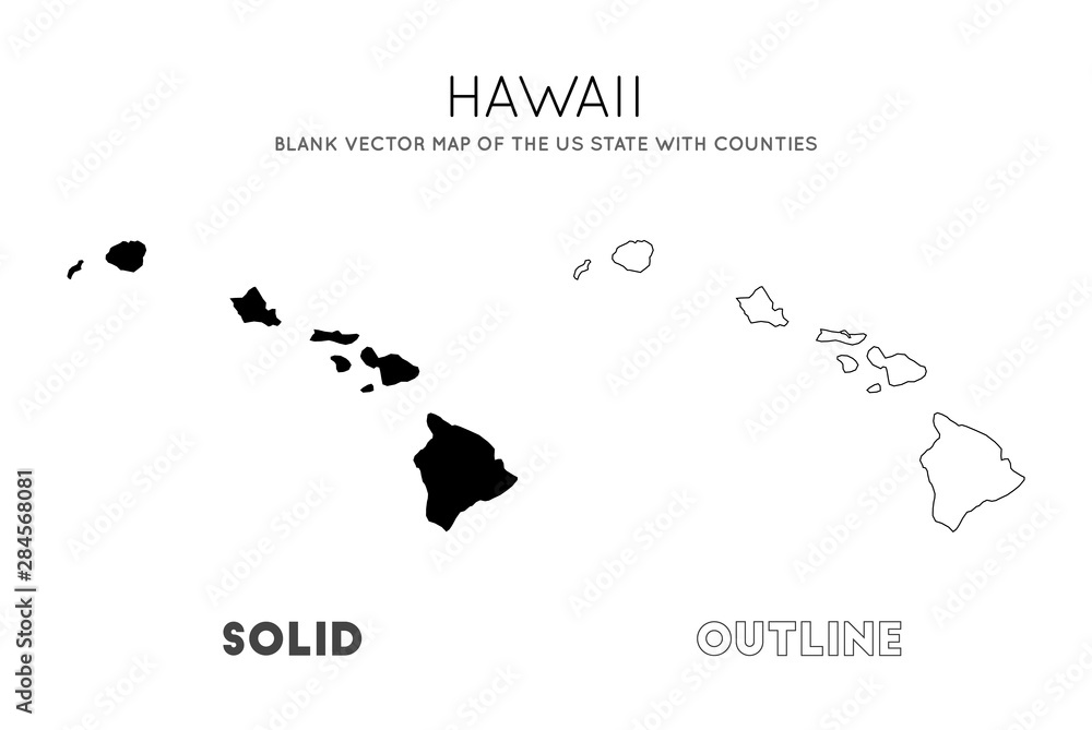 Hawaii map. Blank vector map of the US State with counties. Borders of ...