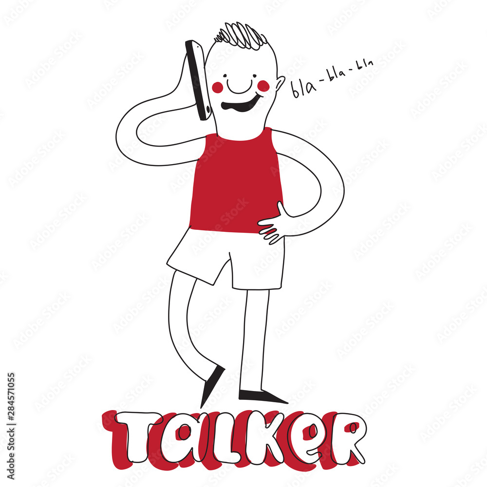 boy talker, vector contour sketch isolated on white background with a ...